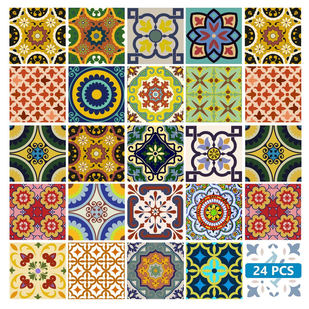 Tile Stickers 24 Tiles Decals Tiles Stickers Mixed Tiles for Walls ...