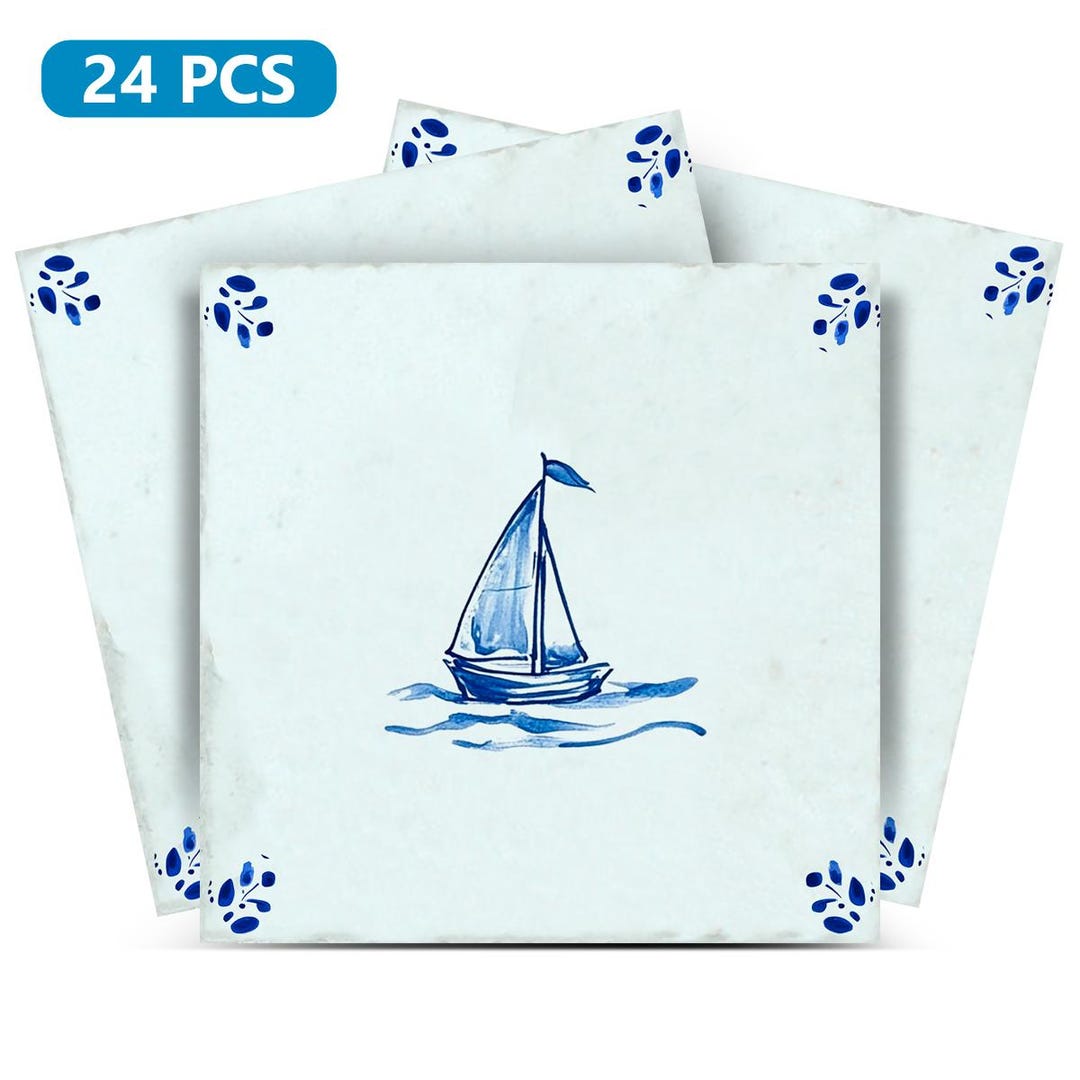 BOAT Delft Tile Vintage Peel and Stick Tile Stickers Delft Tile ...