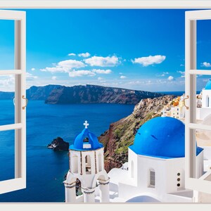 Greece Wall-decal, Santorini Murals 3D Wall Decor, Vinyl Wall Decals ...