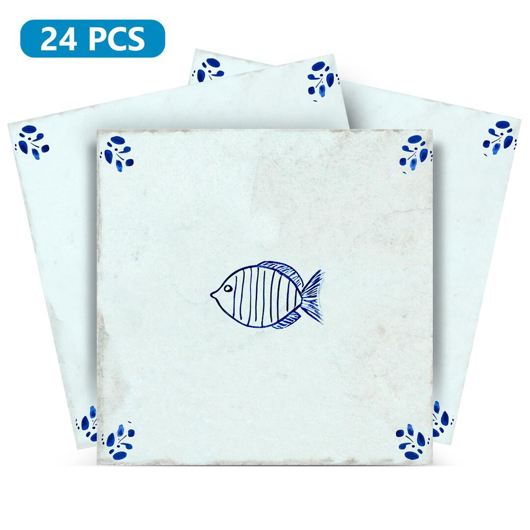 Delft Tile Vintage Fish Sticker Peel and Stick Tile Stickers Delft Tile ...