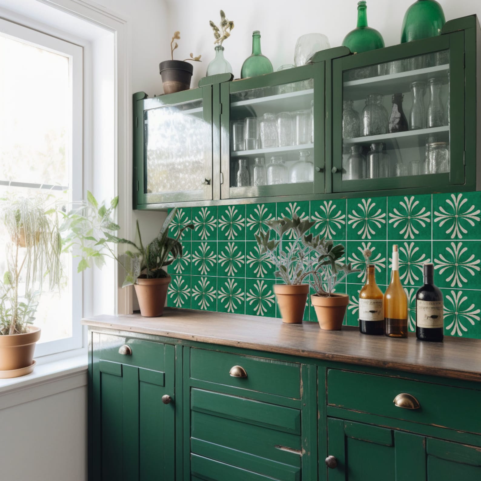 Green Peel and Stick Tiles Wall Stickers Vinyl Tile Easy to Use ...