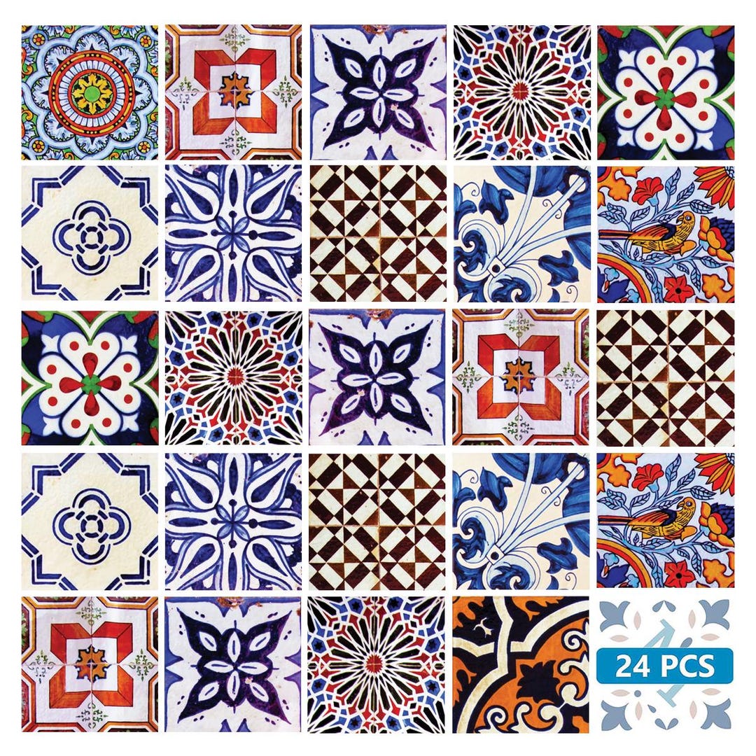 Backsplash Tile Sticker Set of 24 Tiles Decal Mixed Tiles for Walls ...