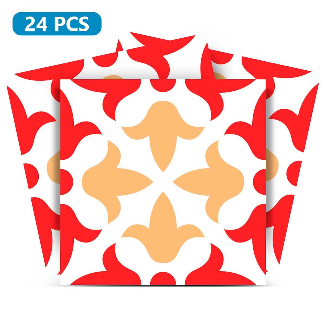 Cream Red Vintage Tile Stickers Wall Mural Tile Mexican Set of 24 Tiles ...