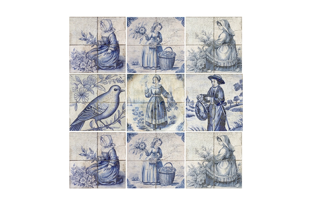 Set of 24 Stick on Tiles Backsplash, Delft Tiles Peel and Stick Vinyl ...