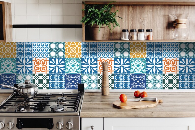 Colored Tile stickers design 24 pcs home decor peel & stick | Etsy