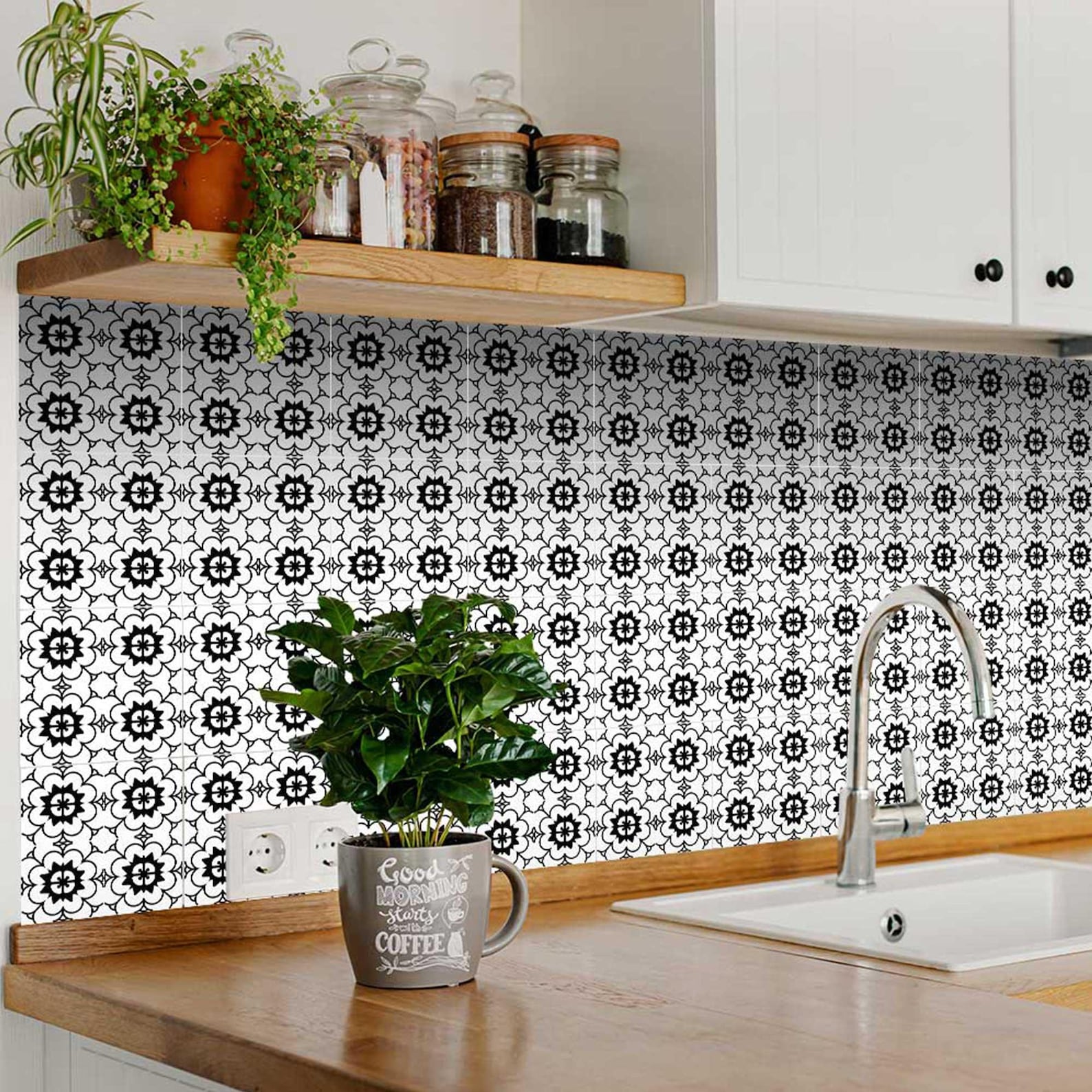 Set of 24 Tiles Decals Black & White Home Design Decoration Tiles ...