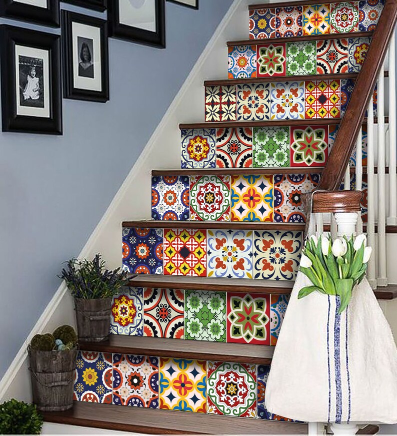 Kitchen design DIY 24 tile stickers Mexican Talavera style | Etsy