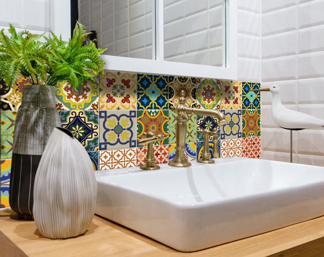 Bathroom Tile Decals Peel and Stick Backsplas Stickers 24 Tiles Decals ...