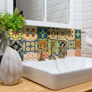 Bathroom Tile Decals Peel and Stick Backsplas Stickers 24 Tiles Decals ...