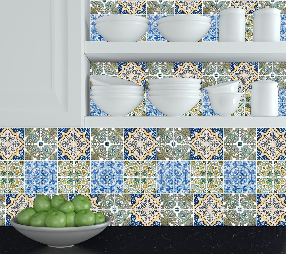 Set of 24 Tile Stickers Mexican Talavera Style Splashback Stickers ...