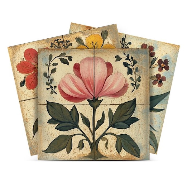 Floral Stick on Tiles - Etsy UK