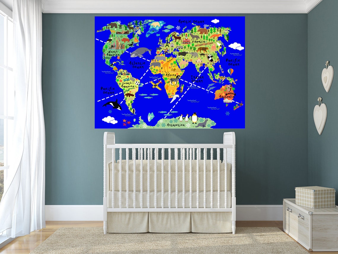 HUGE Baby Boy Room Map of the World Playroom Decal World Map | Etsy