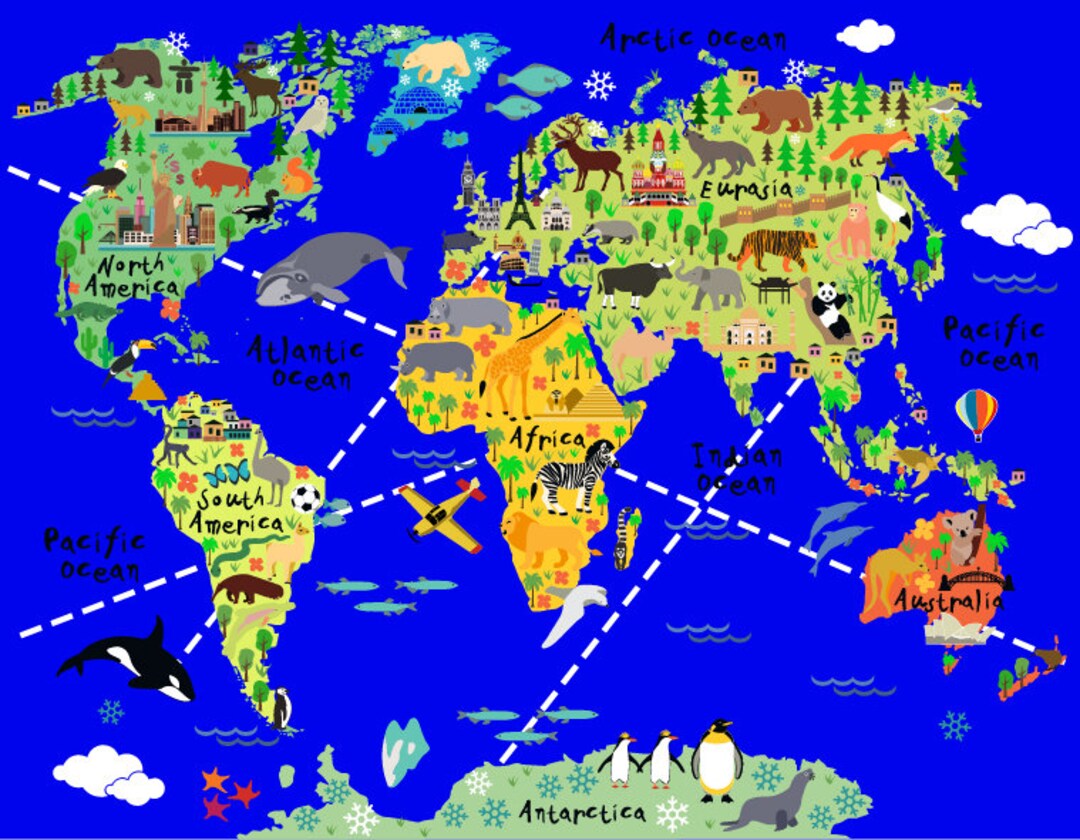 HUGE Baby Boy Room Map of the World Playroom Decal World Map Wall ...