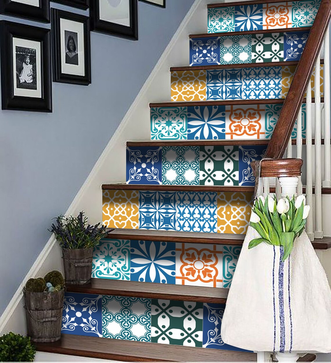 Colored Tile stickers design 24 pcs home decor peel & stick | Etsy