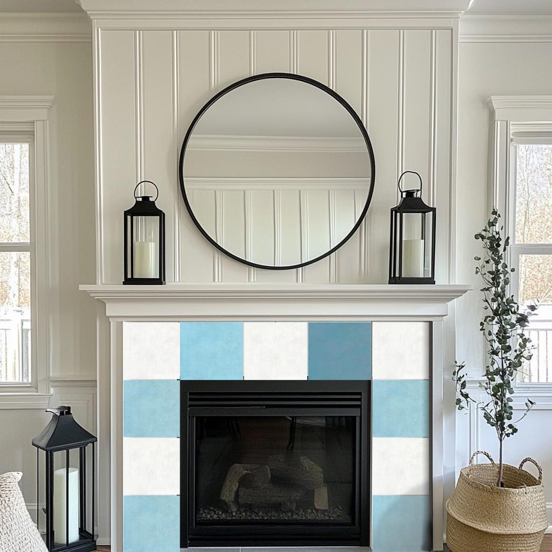 Set of Blue Tile Self-adhesive Tiles Peel and Stick Stair Treads Combie ...