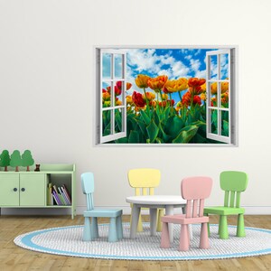 3D Window Flowers Decal, Window Frame, 3D Wall Decor, Flower Wall ...