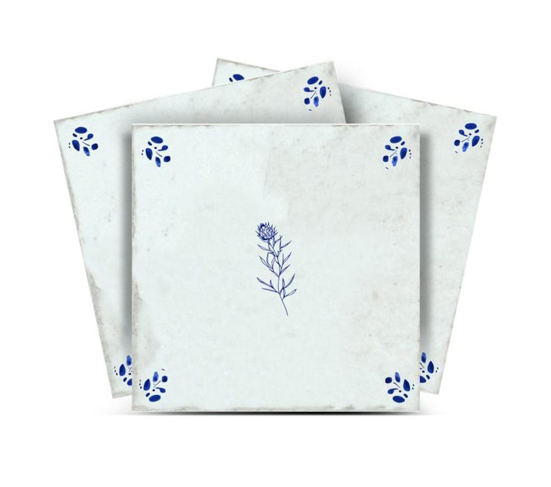 Blue Flower Delft Tile Vintage Blue Self-adhesive Tiles Peel and Stick ...