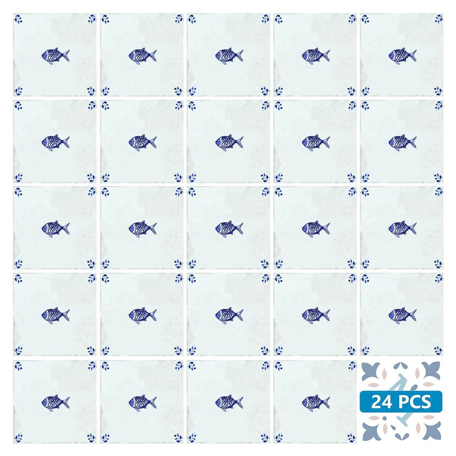 Blue Delft Tile Vintage Fish Sticker Peel and Stick Tile Stickers Delft ...