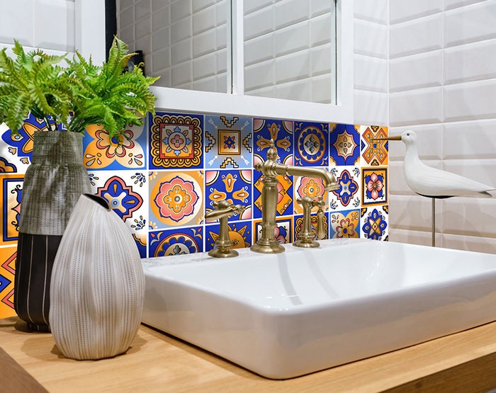 Bathroom Decals Peel and Stick Backsplas Stickers 24 Tiles - Etsy