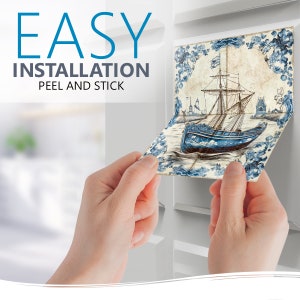 Set of 24 Stick on Tiles Backsplash, Boat Delft Tiles Peel and Stick ...