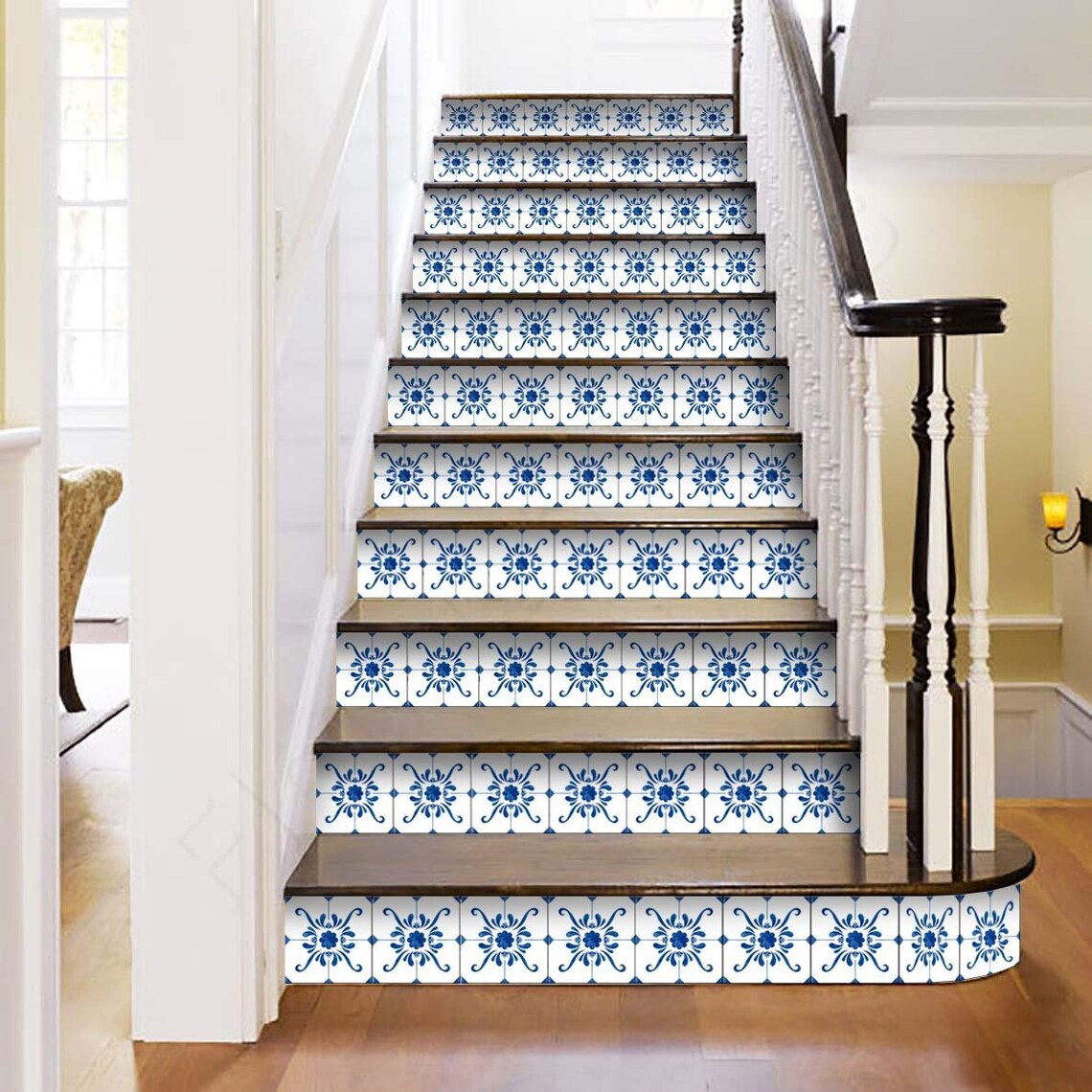 Stair riser decals 24 Blue & white backsplash / stairs / | Etsy