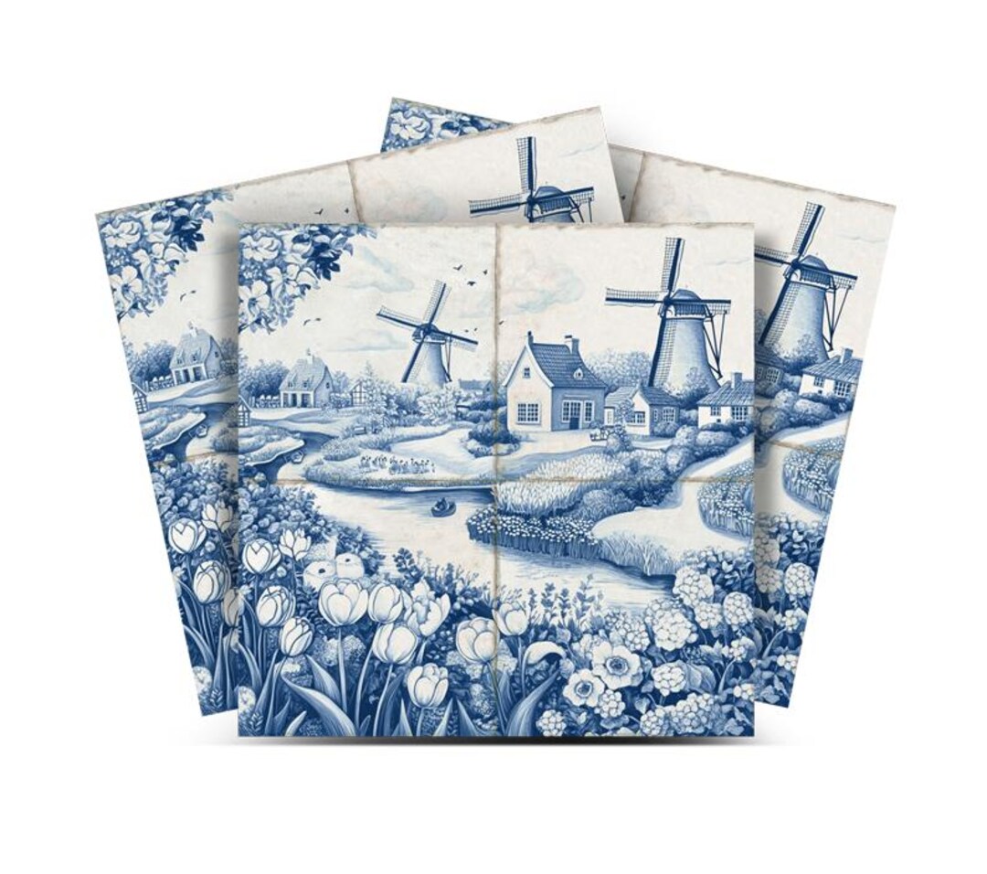 Delft Tile Vintage Peel and Stick Tile Stickers Delft Tile Fireplace ...