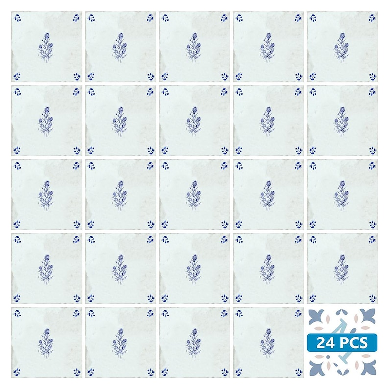Delft Tile Vintage Blue Self-adhesive Tiles Peel and Stick Stair Treads ...