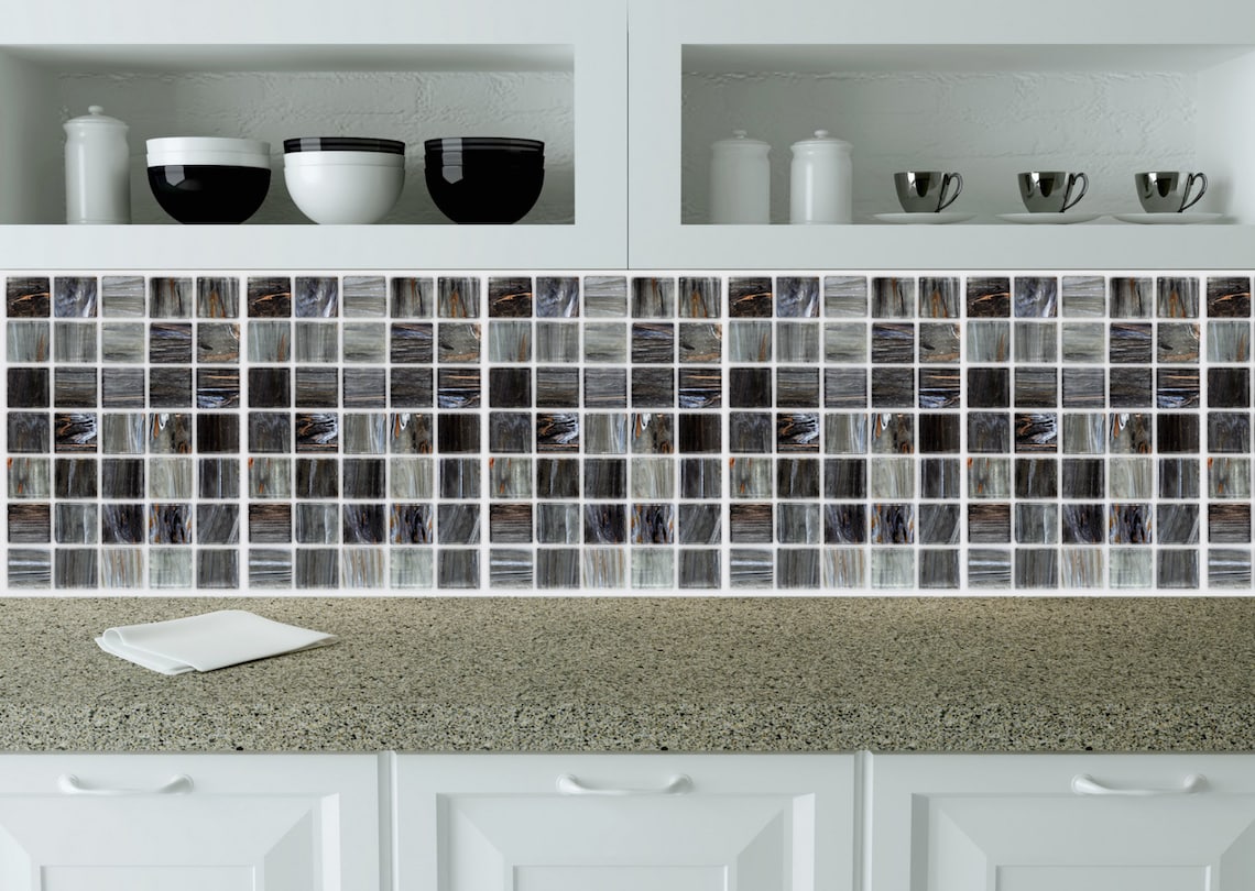 Black & white gray mosaic Tile design 24 tile stickers style | Etsy