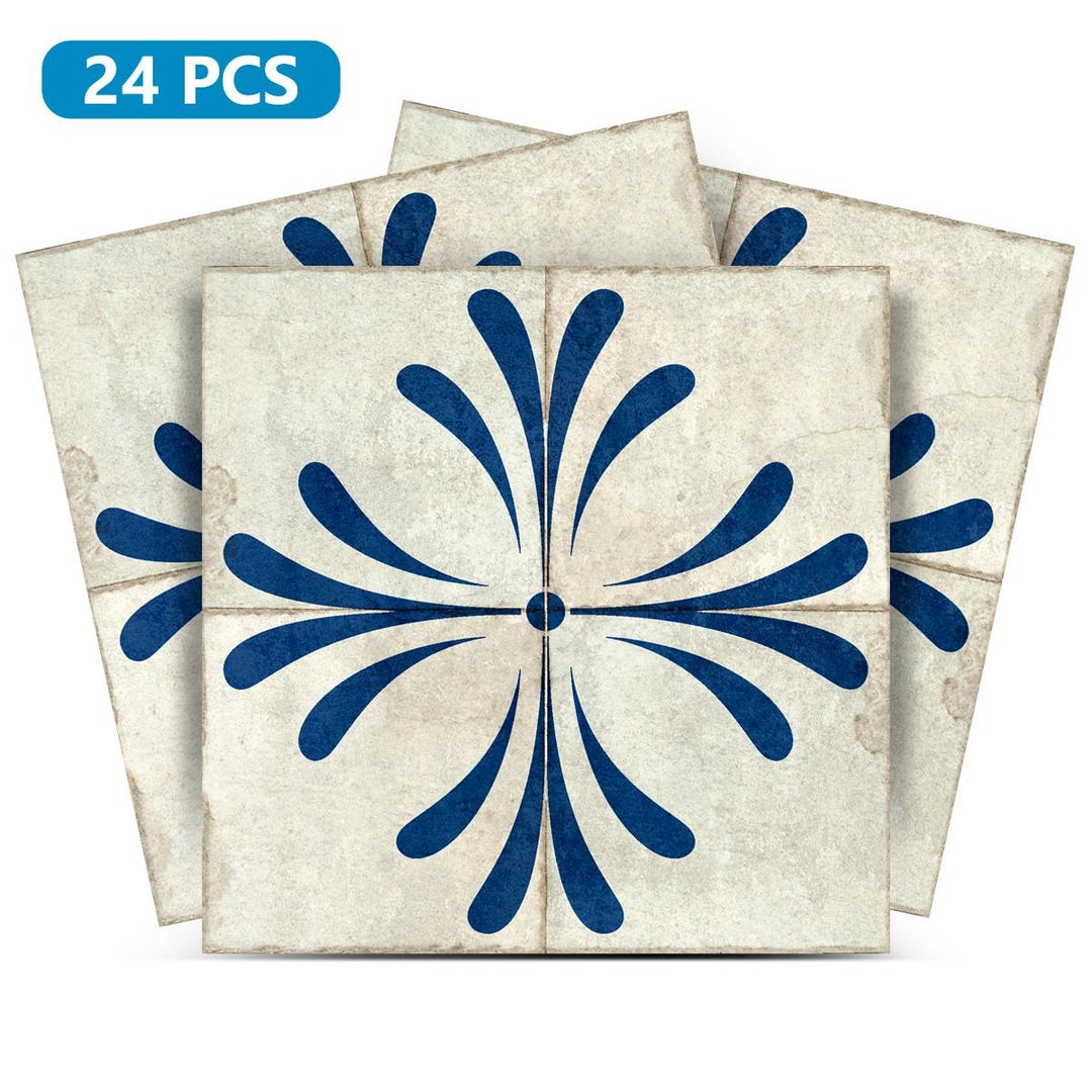 Flower Dark Blue Peel and Stick Vinyl Tile Stickers Boho Decor R1132 - Etsy