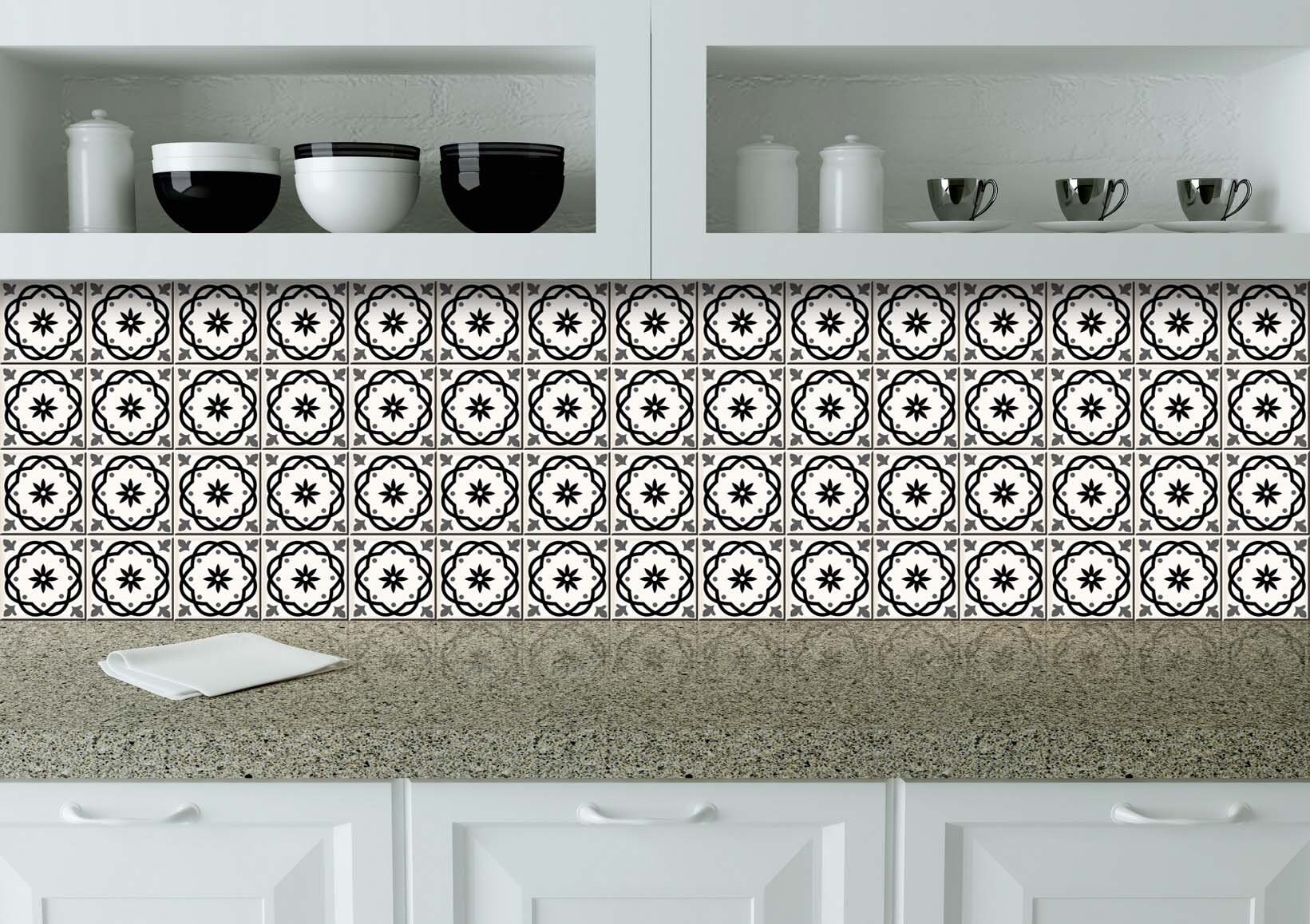 Set of 24 Black and White Tiles Decals Bathroom Flowers | Etsy