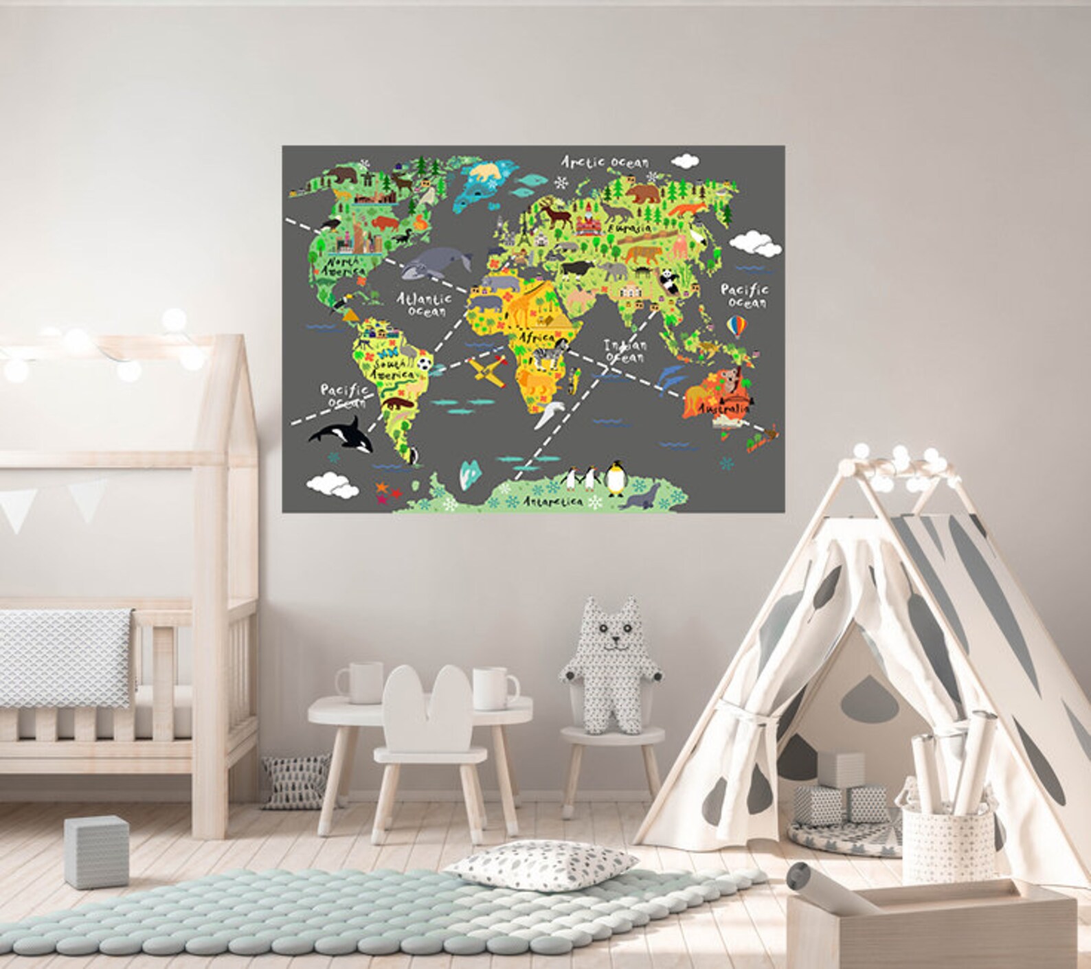 HUGE Boys Room Map of the World Playroom Decal World Map Wall Stickers ...