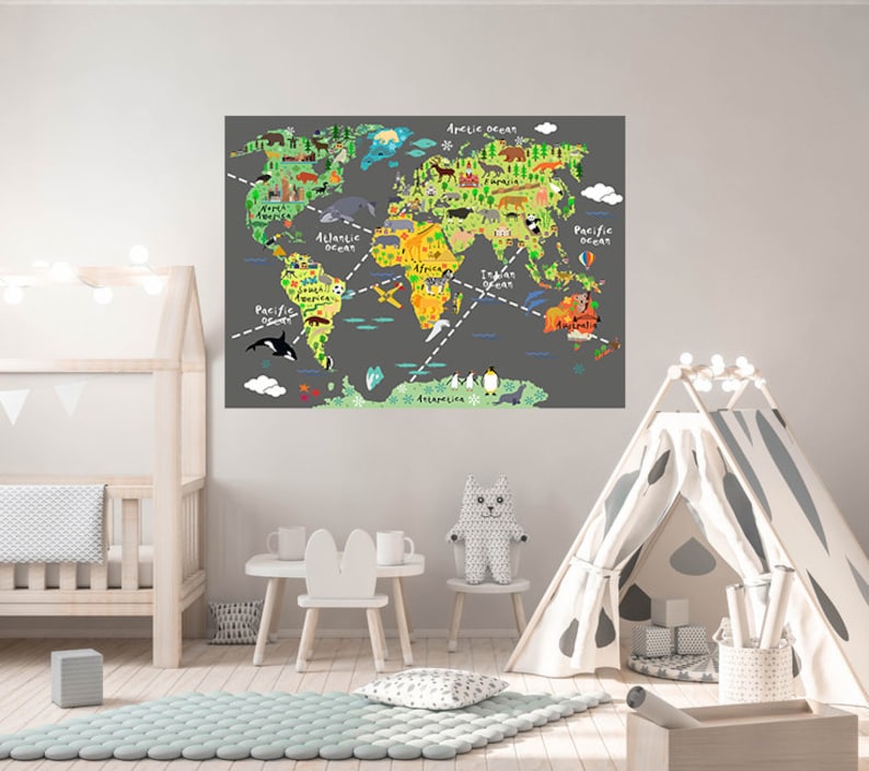 HUGE Boys Room Map of the World Playroom Decal World Map Wall Stickers ...