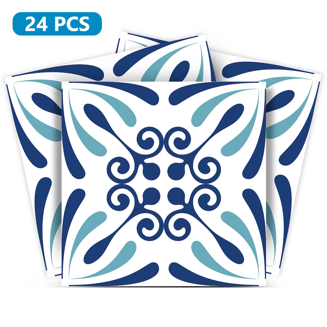 Kitchen Decals Set of 24 Blue Tile Stickers Kitchen Decals Tiles ...