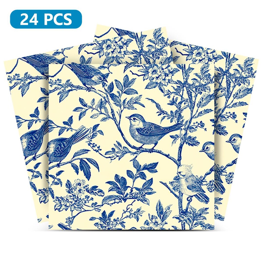 Yellow Blue Birds Patterns Furniture Wallpaper Stickers Peel and Stick ...