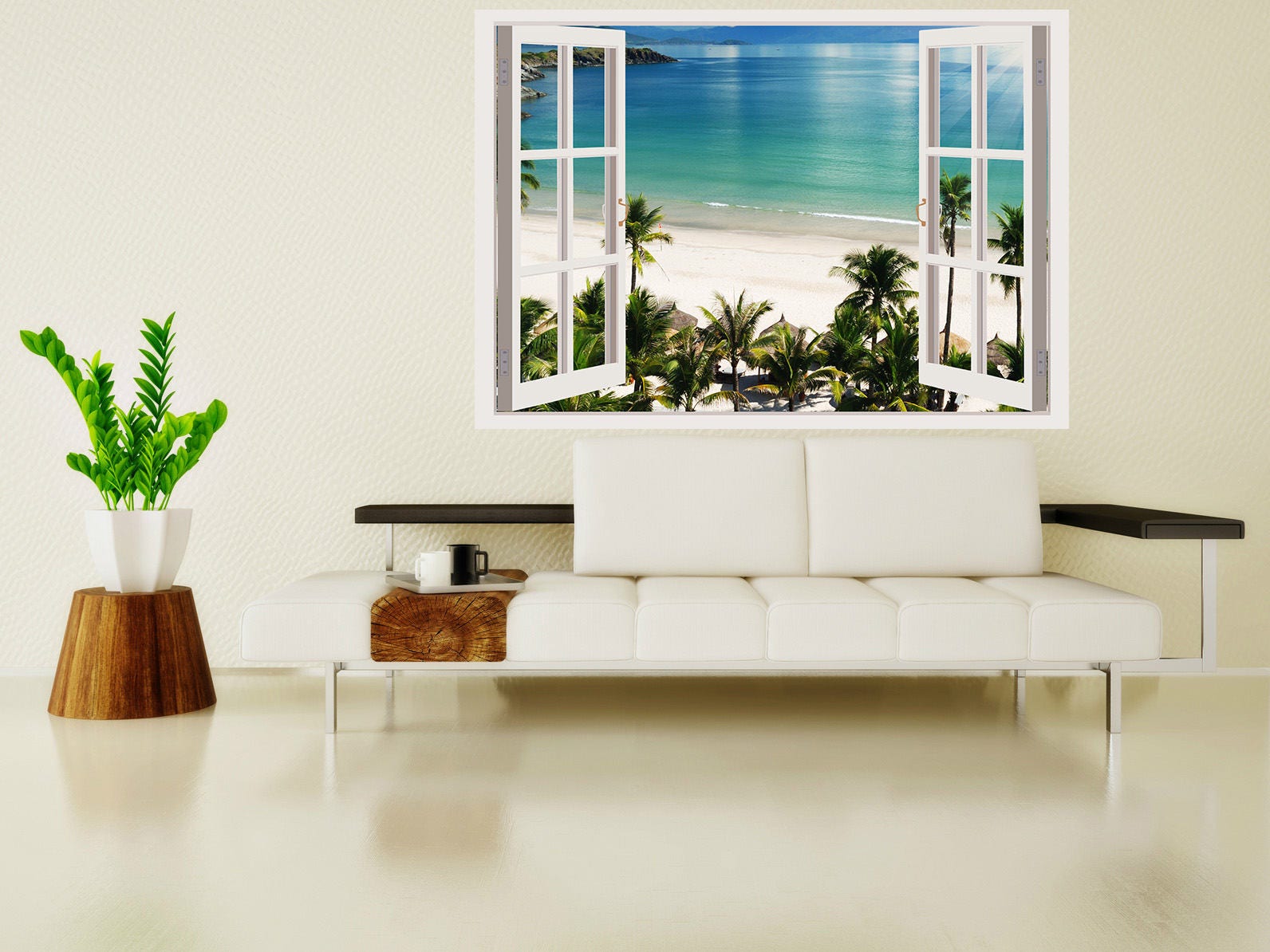 3D Window Beach Decal Plam Murals 3D Wall Decor Vinyl Wall | Etsy