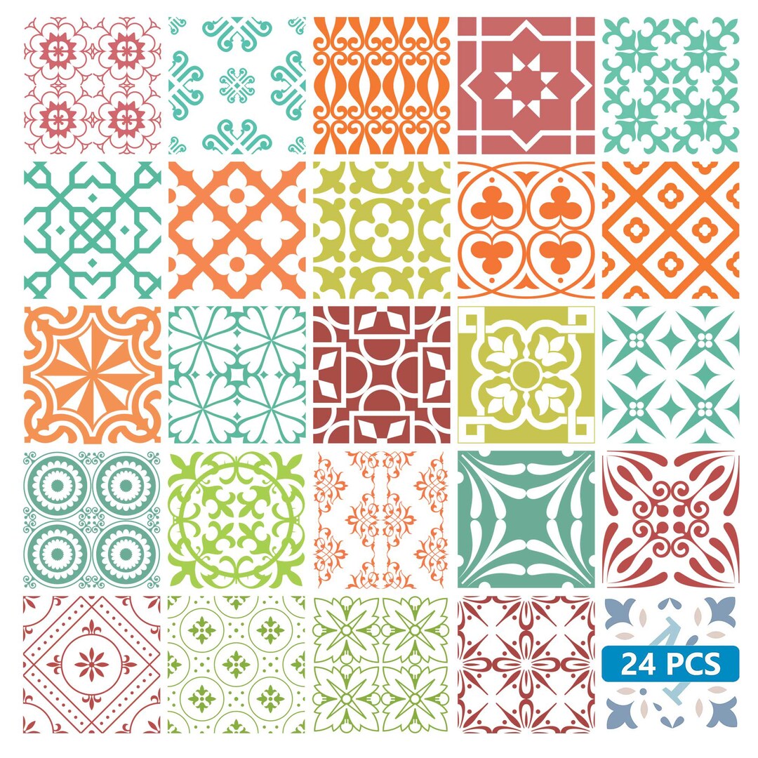 Tile Stickers 24 Tiles Decals Tiles Stickers Mixed Tiles for Walls ...