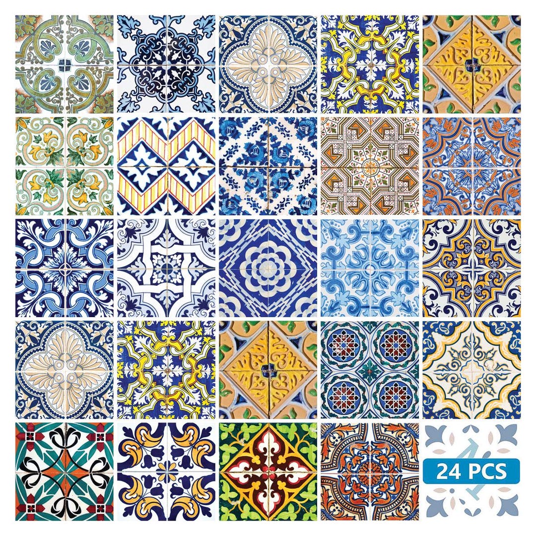 Talavera Set of 24 Tiles Decals Tiles Stickers Mixed Tiles for Walls ...