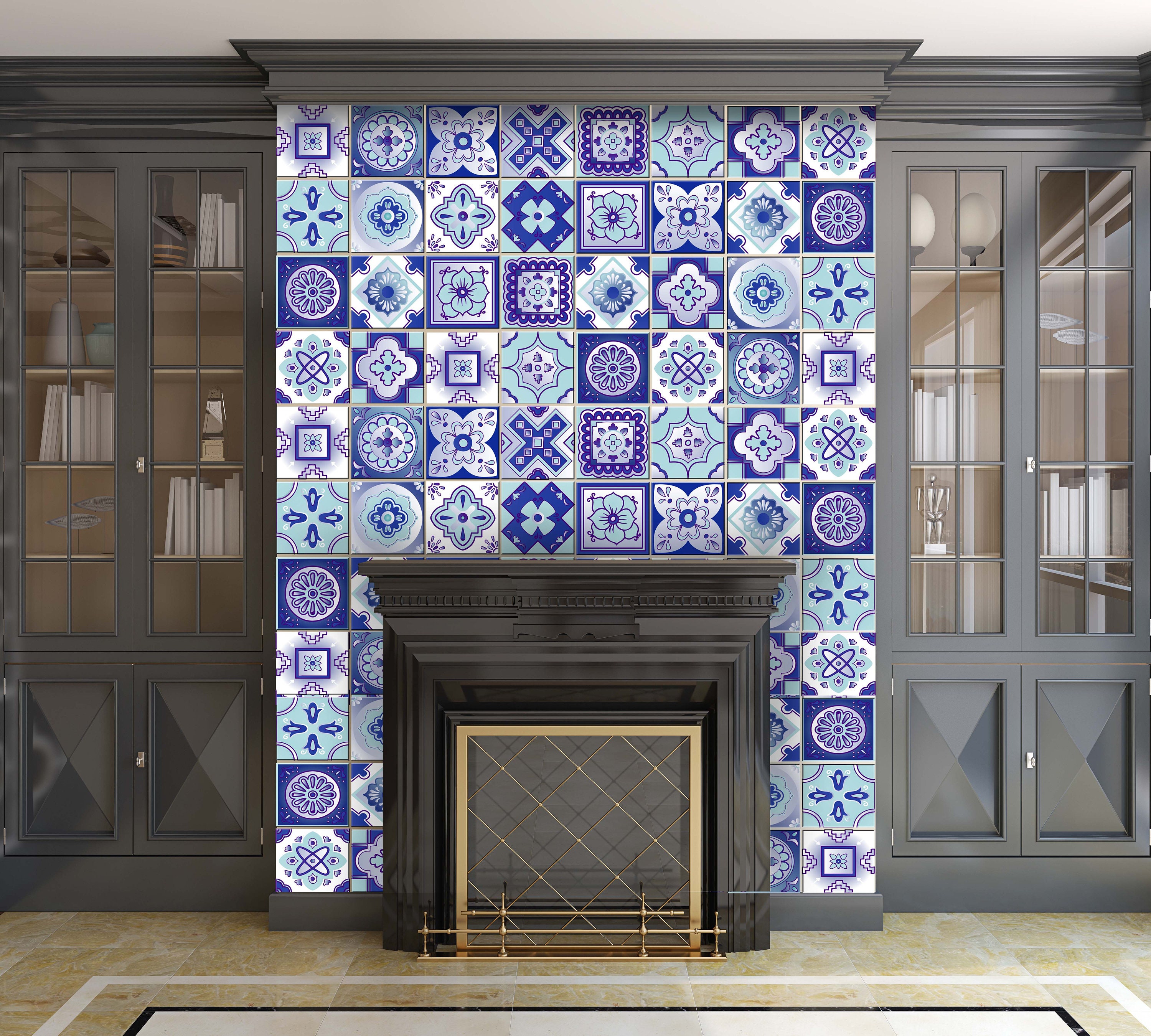 Decals 24 Vintage Blue Tiles Decals Bathroom Stickers Mixed | Etsy