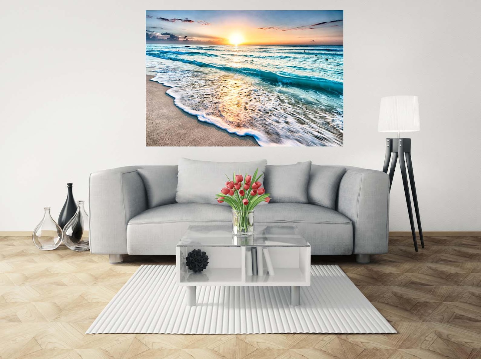 Sunset Beach Sea Wall Decal, Ocean Murals Wall Decor, Vinyl Wall Decals ...