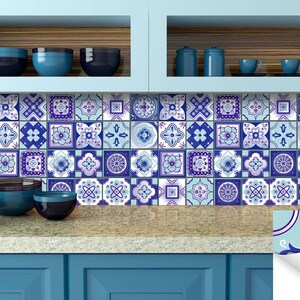 Decals 24 Vintage Blue Tiles Decals Bathroom Stickers Mixed - Etsy