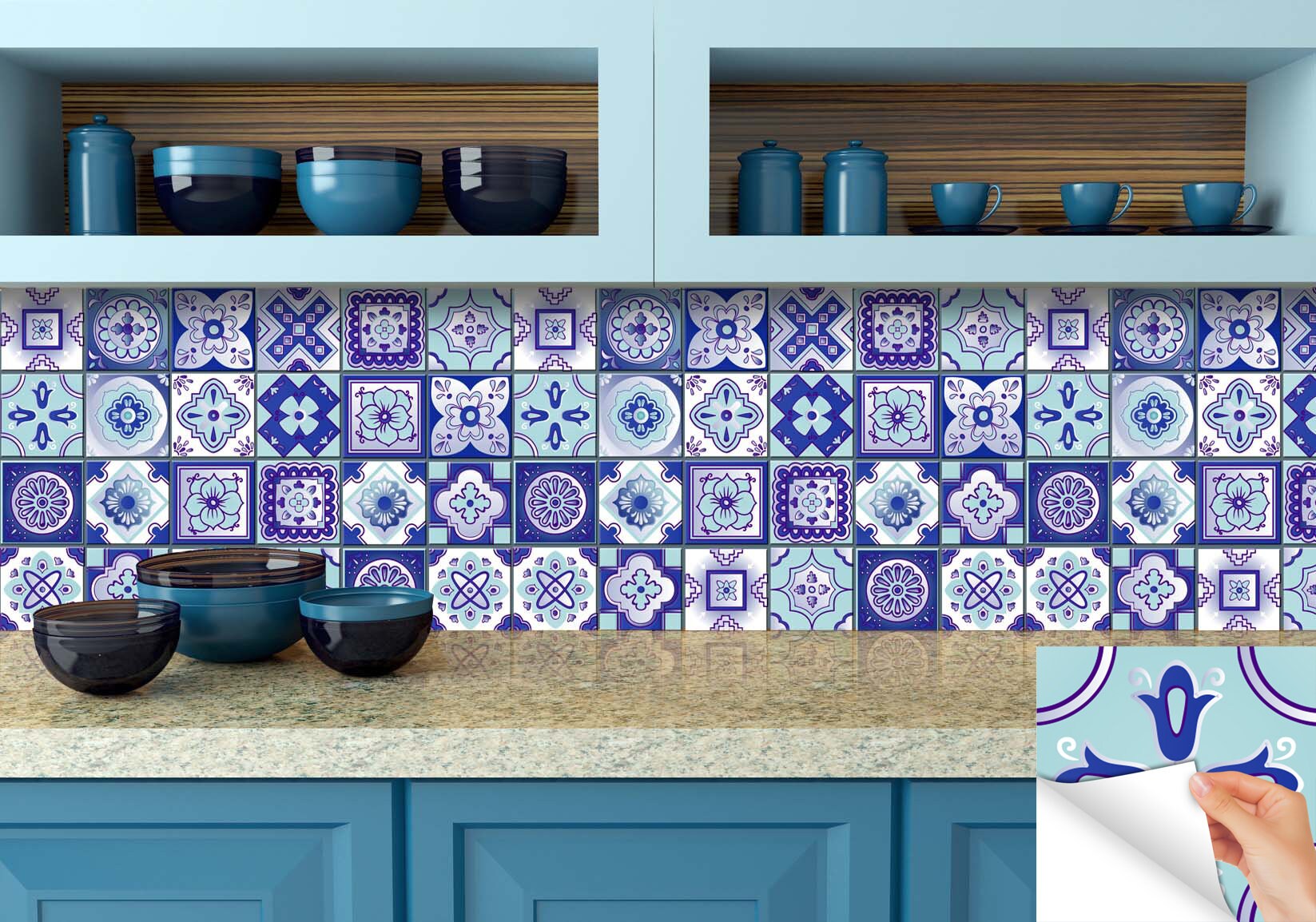 Decals 24 Vintage Blue Tiles Decals Bathroom Stickers Mixed | Etsy