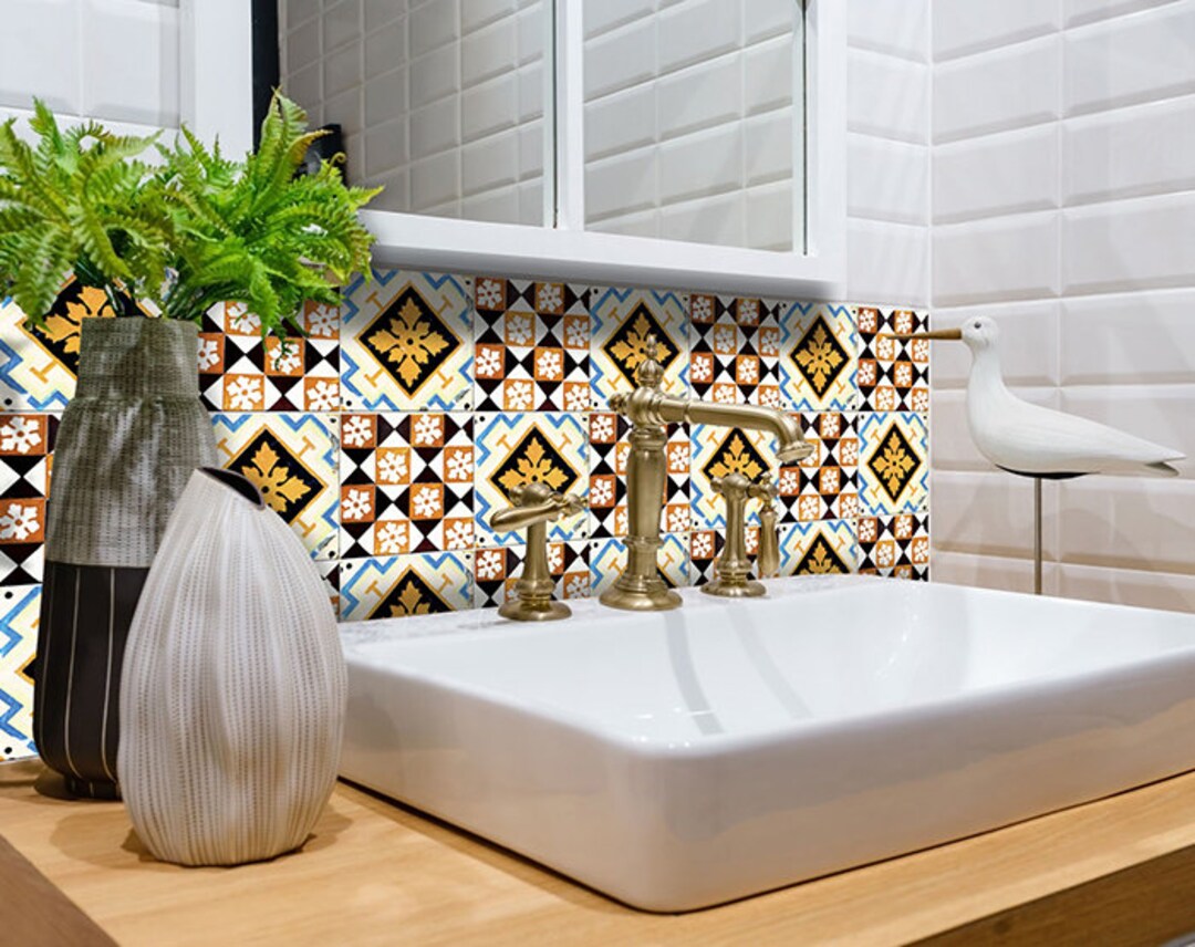 Bathroom Decals Peel and Stick Backsplas Stickers 24 Tiles Decals Tiles ...