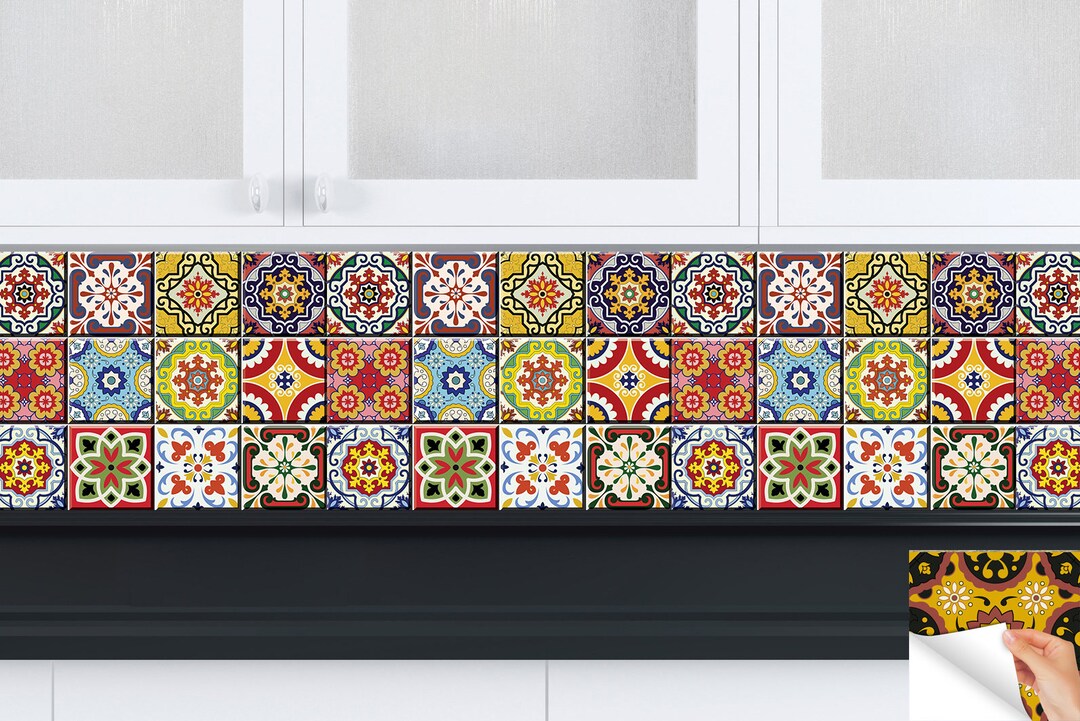 Splashback 24 Tile Stickers Mexican Tile Stickers Mixed for Walls ...