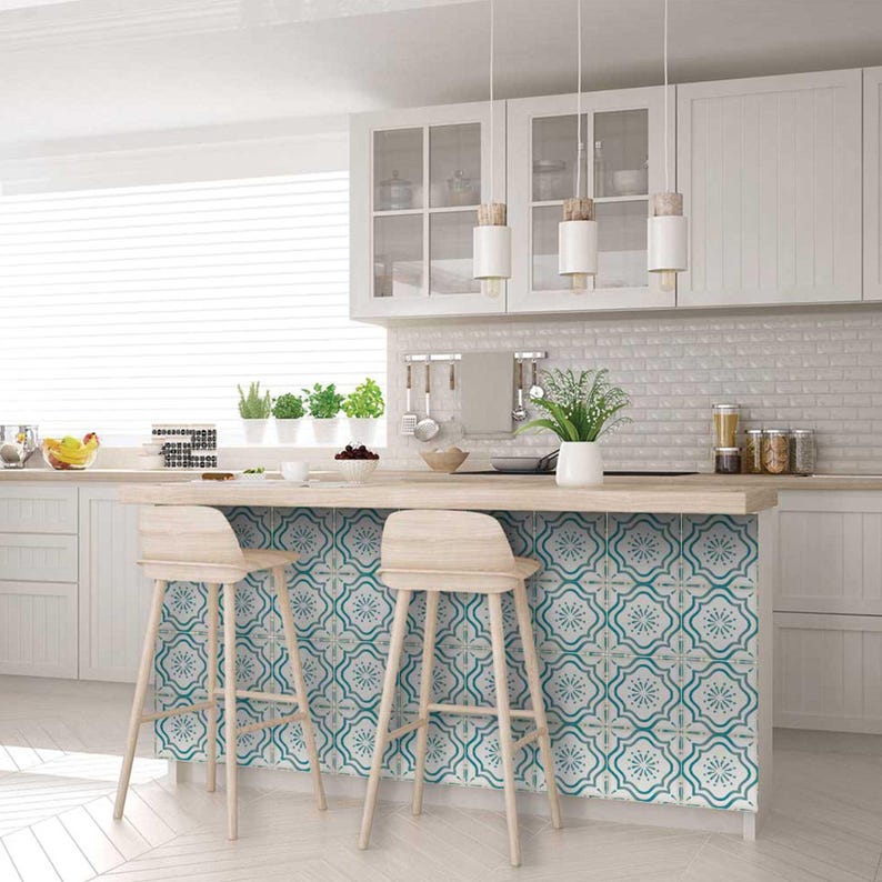 Fade Blue Easy to Install and Removable for Renters Tile Stickers Model ...