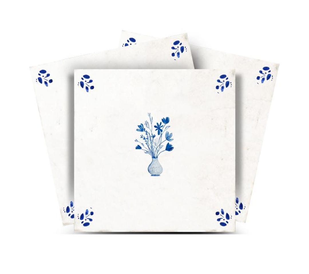 Delft Blue Pattern Flower Tile Vintage Blue Peel and Stick Tile ...