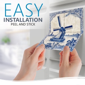 Set of 24 Stick on Tiles Backsplash, Boat Delft Tiles Peel and Stick ...