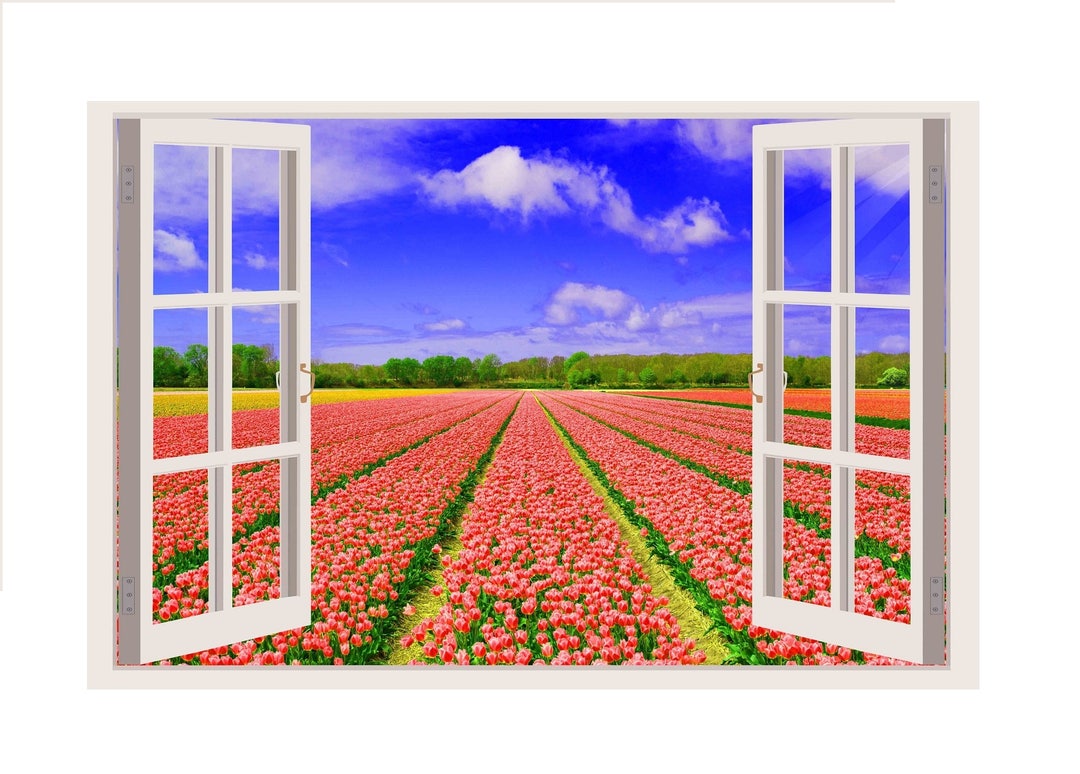 3D Window Flowers Decal, Window Frame, 3D Wall Decor, Flower Wall ...