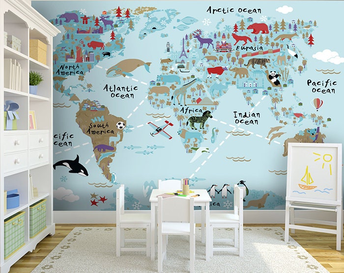 Wallpapers Map of the World Wall Decal World Map for Kids Wall | Etsy ...
