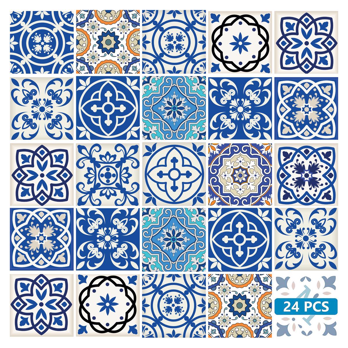 Turquoise Blue Tile Stickers Set of 24 Tile Decals Mixed Tiles for ...