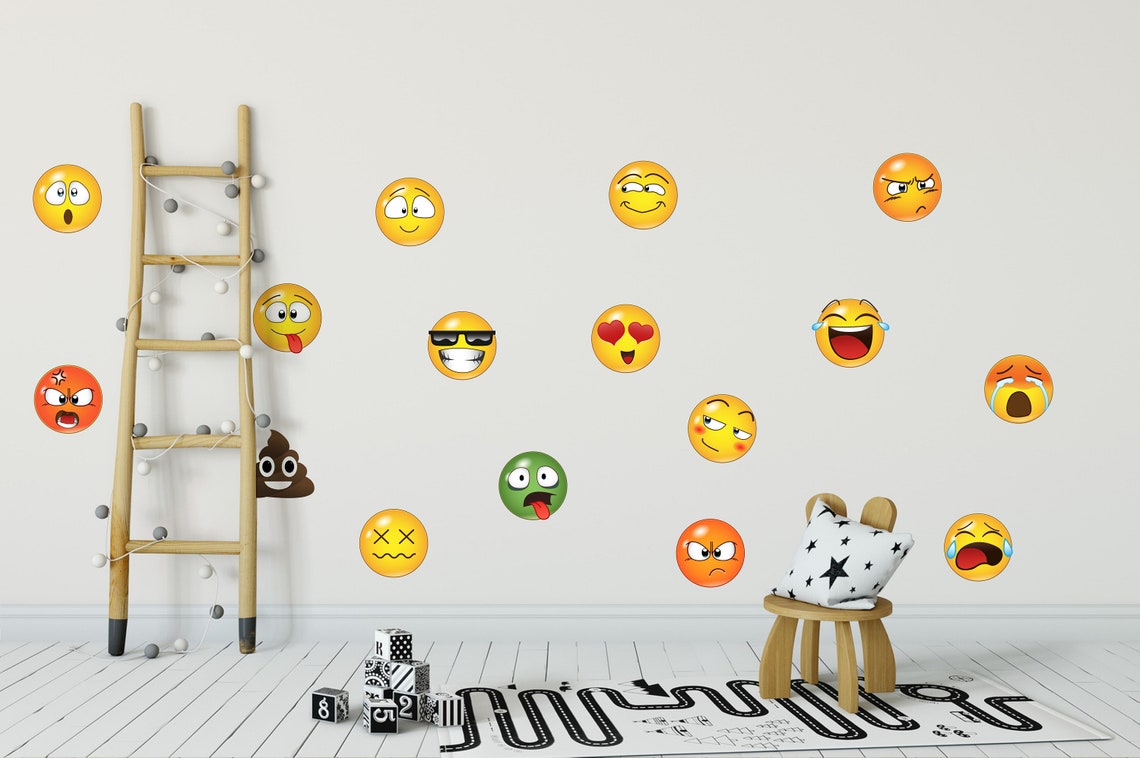 Set of 16 Funny Emoji Stickers Face Smiley Decals Home Decor - Etsy